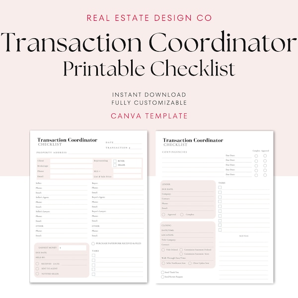 Transaction Coordinator Checklist - Etsy