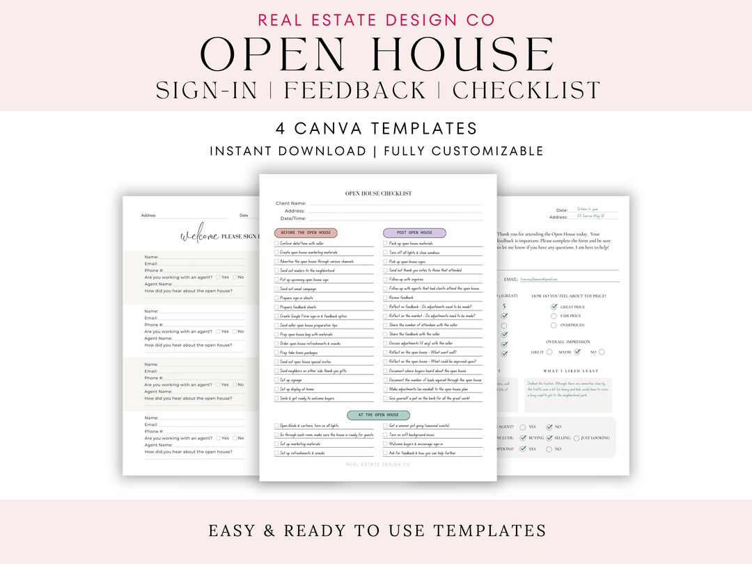 Real Estate Open House Canva Templates, Sign-in Sheet, Feedback Form ...