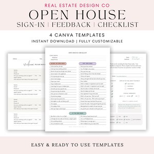 Real Estate Open House Canva Templates, Sign-in Sheet, Feedback Form ...