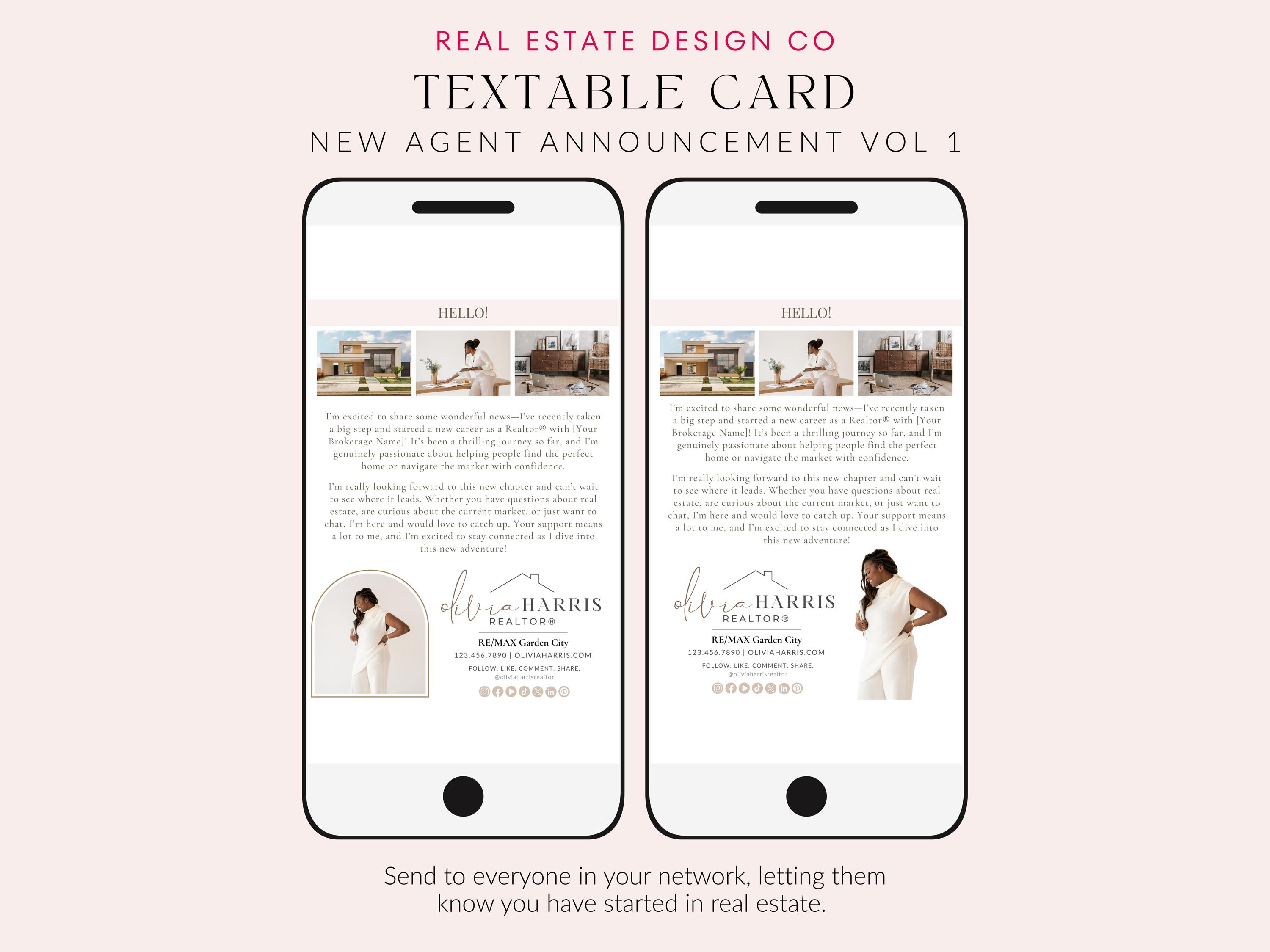 Real Estate New Agent Announcement Text Message Template | Canva ...