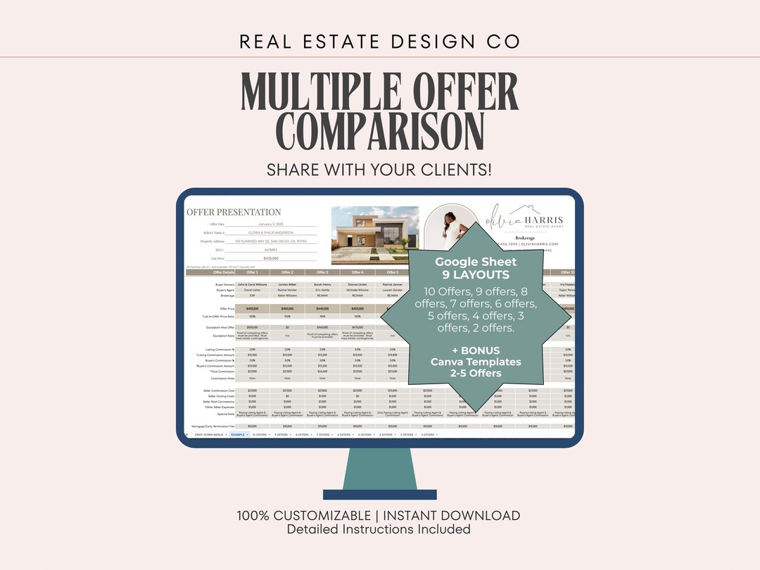 Real Estate Multiple Offer Comparison Google Sheet Plus Bonus Canva ...