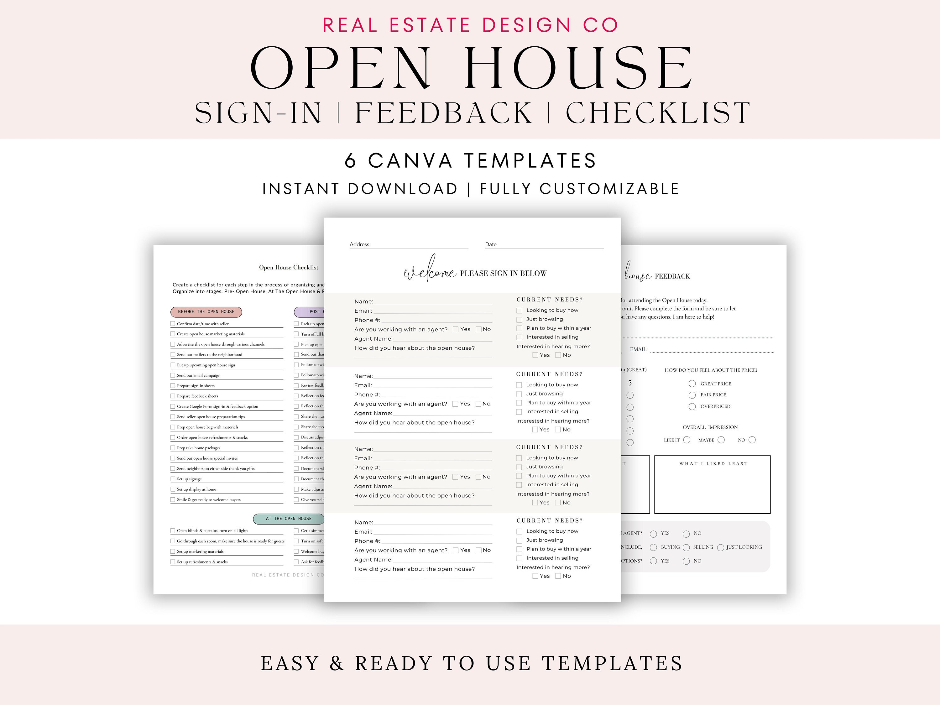 Real Estate Open House Canva Templates, Sign-in Sheet, Feedback Form ...