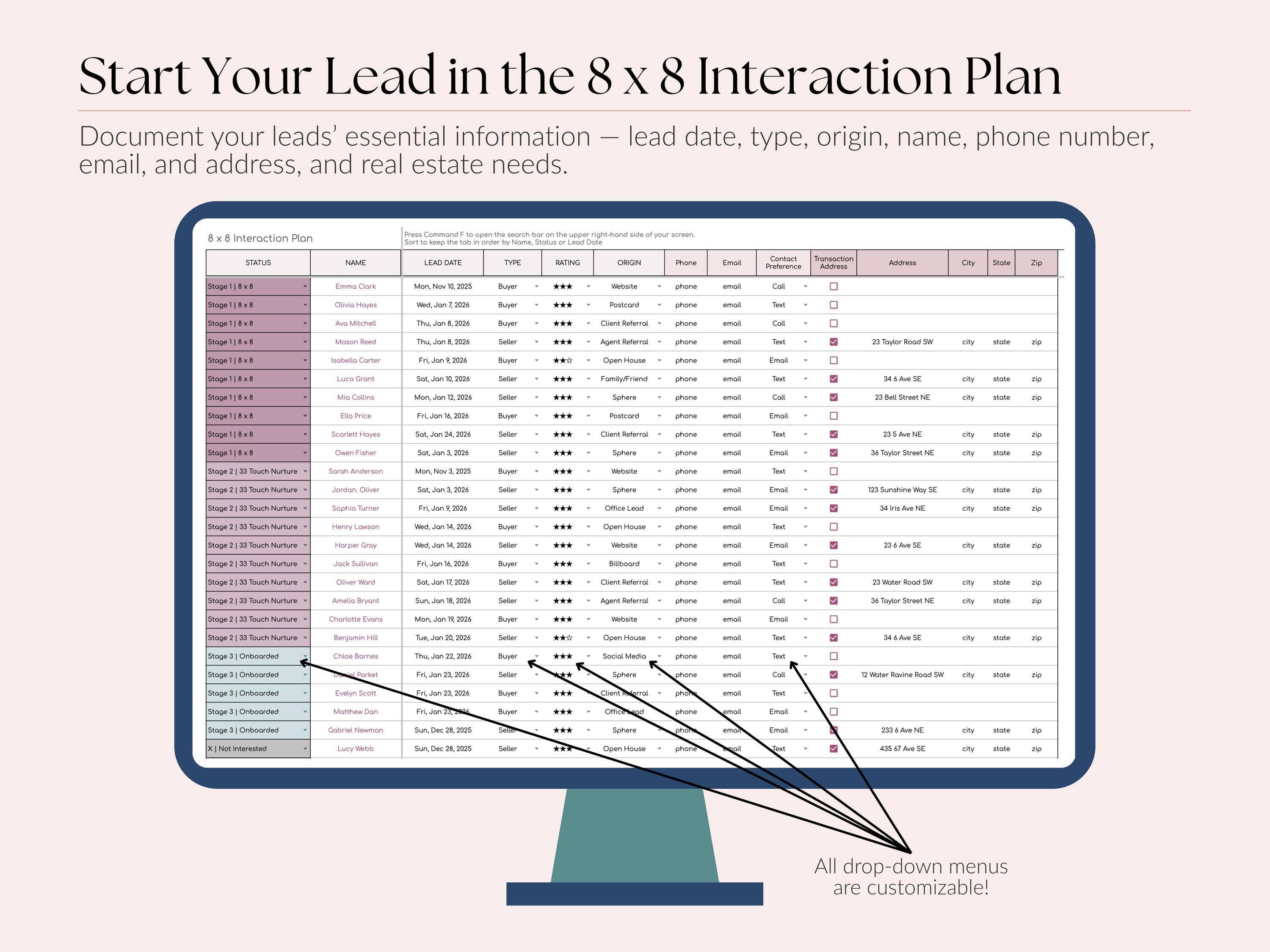 Real Estate CRM | Lead Tracker, 8x8 Interaction Plan, 33 Touch Nurture ...