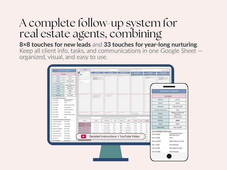 Real Estate CRM | Lead Tracker, 8x8 Interaction Plan, 33 Touch Nurture ...