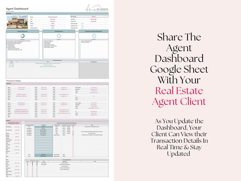 Real Estate Transaction Coordinator Client Dashboard Google Sheets ...