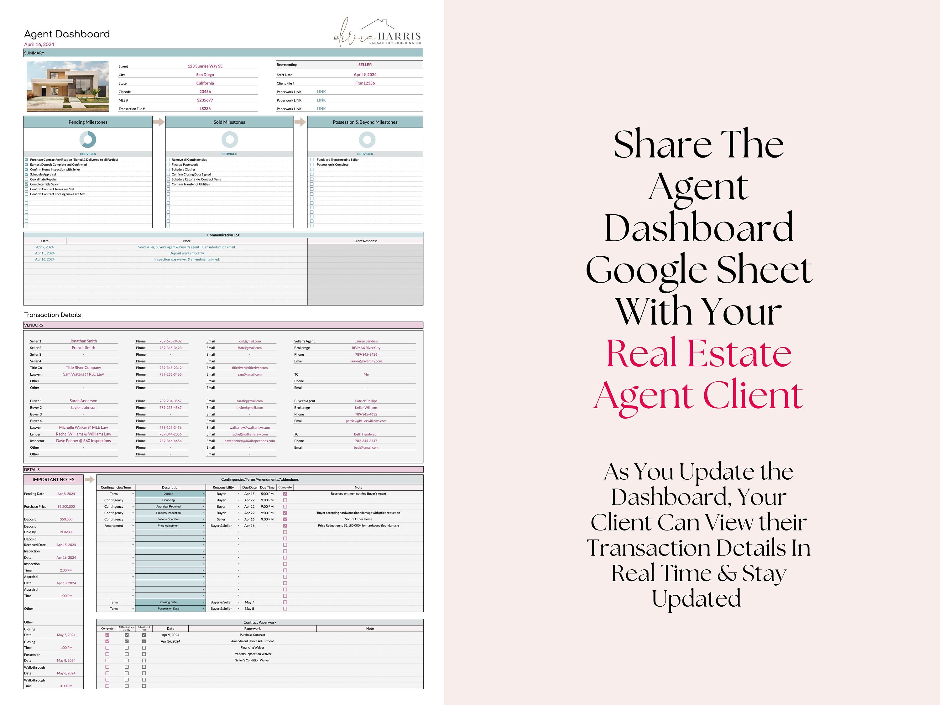 Real Estate Transaction Coordinator Client Dashboard Google Sheets ...