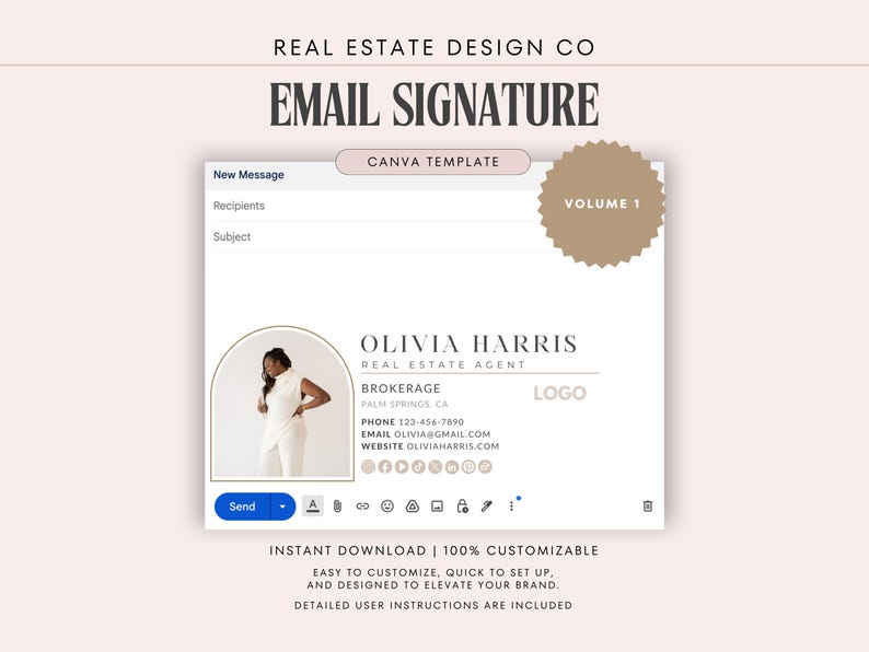 Real Estate Agent Email Signature Canva Template, Gmail, Professional ...