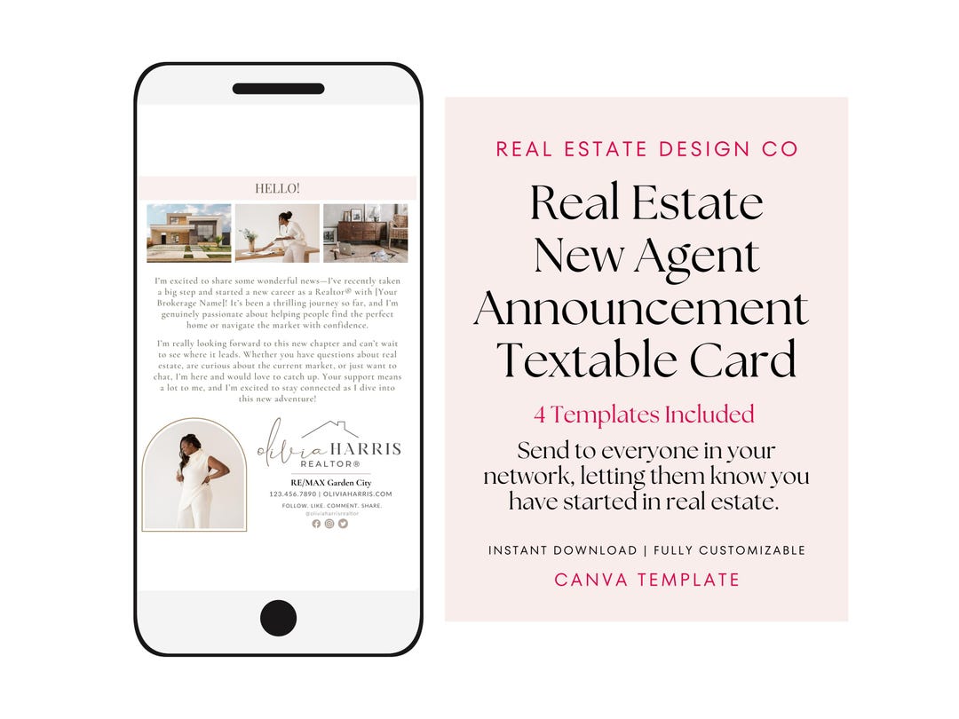 Real Estate New Agent Announcement Text Message Canva Template ...