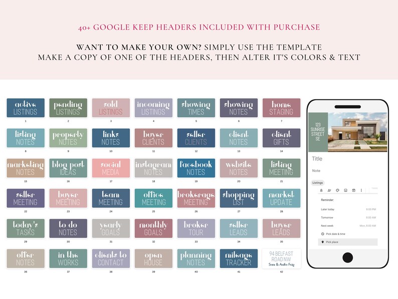 Google Keep Note Headers Real Estate Canva Template, Tools to Organize ...
