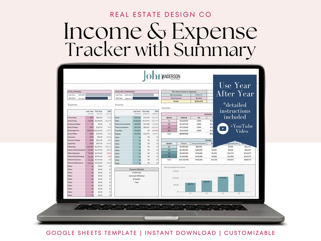 Income & Expense Bookkeeping Tool for Real Estate Agents Financial ...