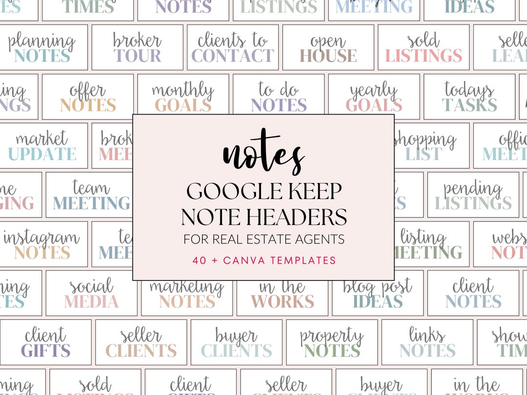 Real Estate Google Keep Note Headers, Canva Templates (digital Download ...