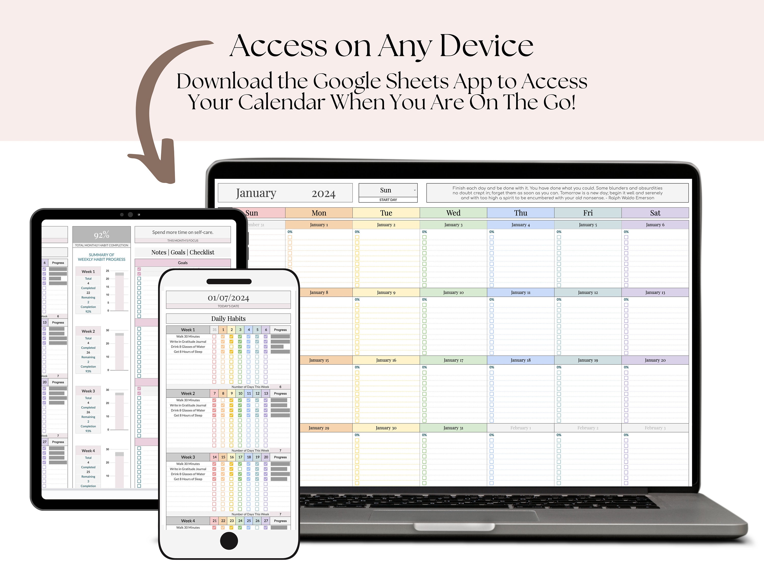 Monthly Smart Calendar With Habit Tracker Google Sheets Spreadsheet ...