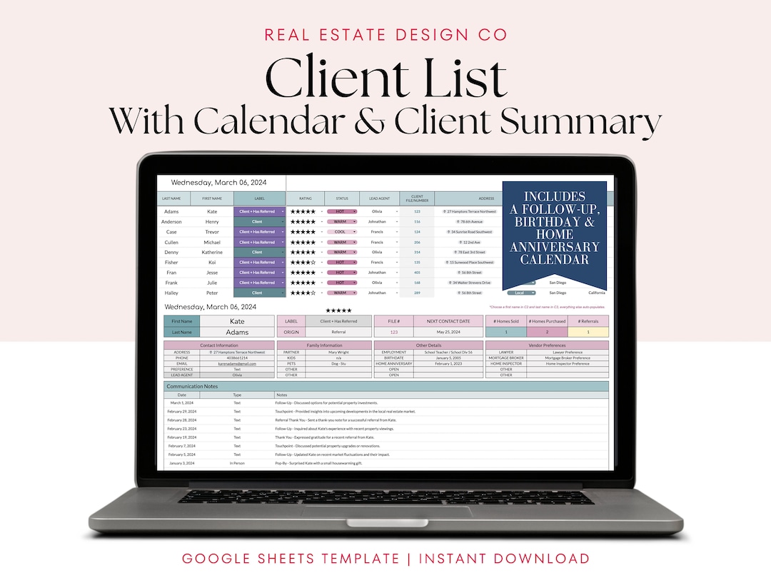 Real Estate Client List Google Sheets Spreadsheet With Follow-up ...