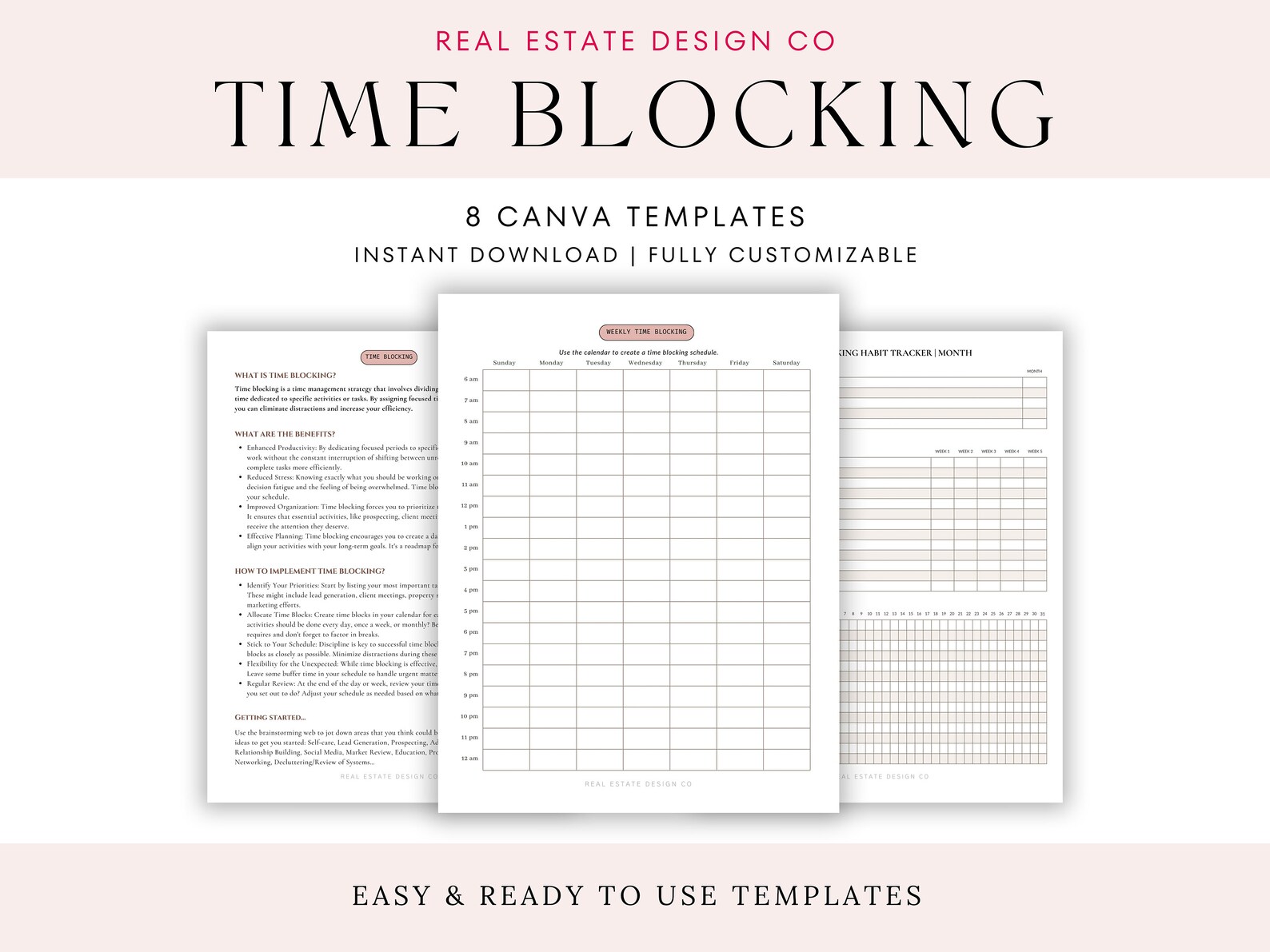 Real Estate Agent Time Blocking Planner Canva Template, Daily Weekly ...