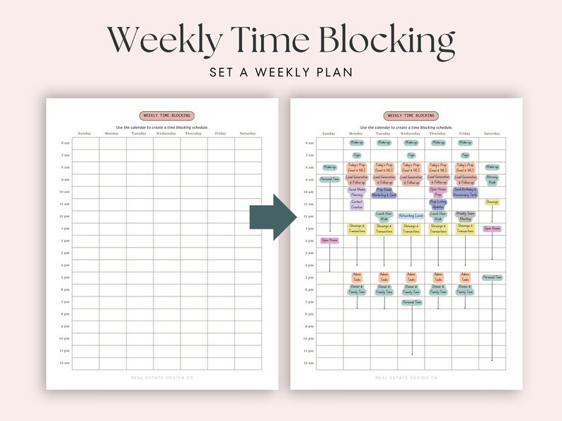 Real Estate Agent Time Blocking Planner Canva Template, Daily Weekly ...