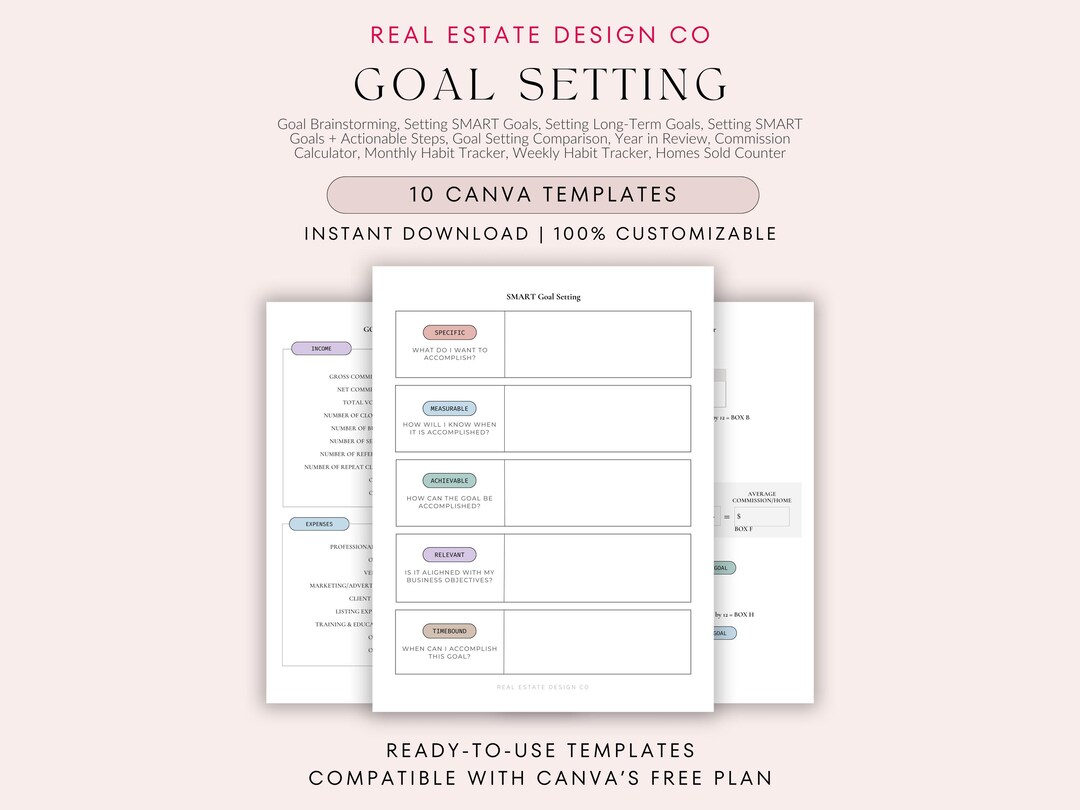 Real Estate Goal Setting, Year in Review, Real Estate Agent Canva ...