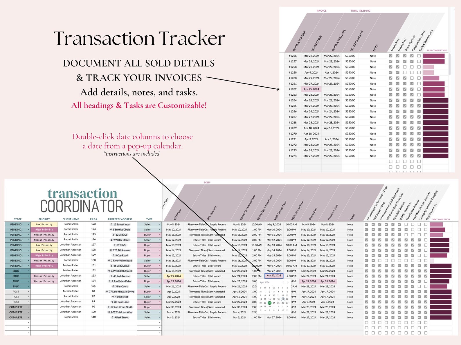 Real Estate Transaction Coordinator Pipeline Tracker | Google Sheets ...