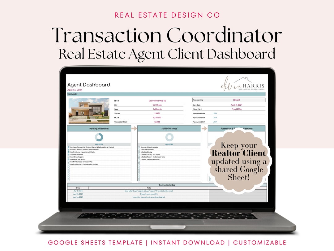 Real Estate Transaction Coordinator Client Dashboard Google Sheets ...