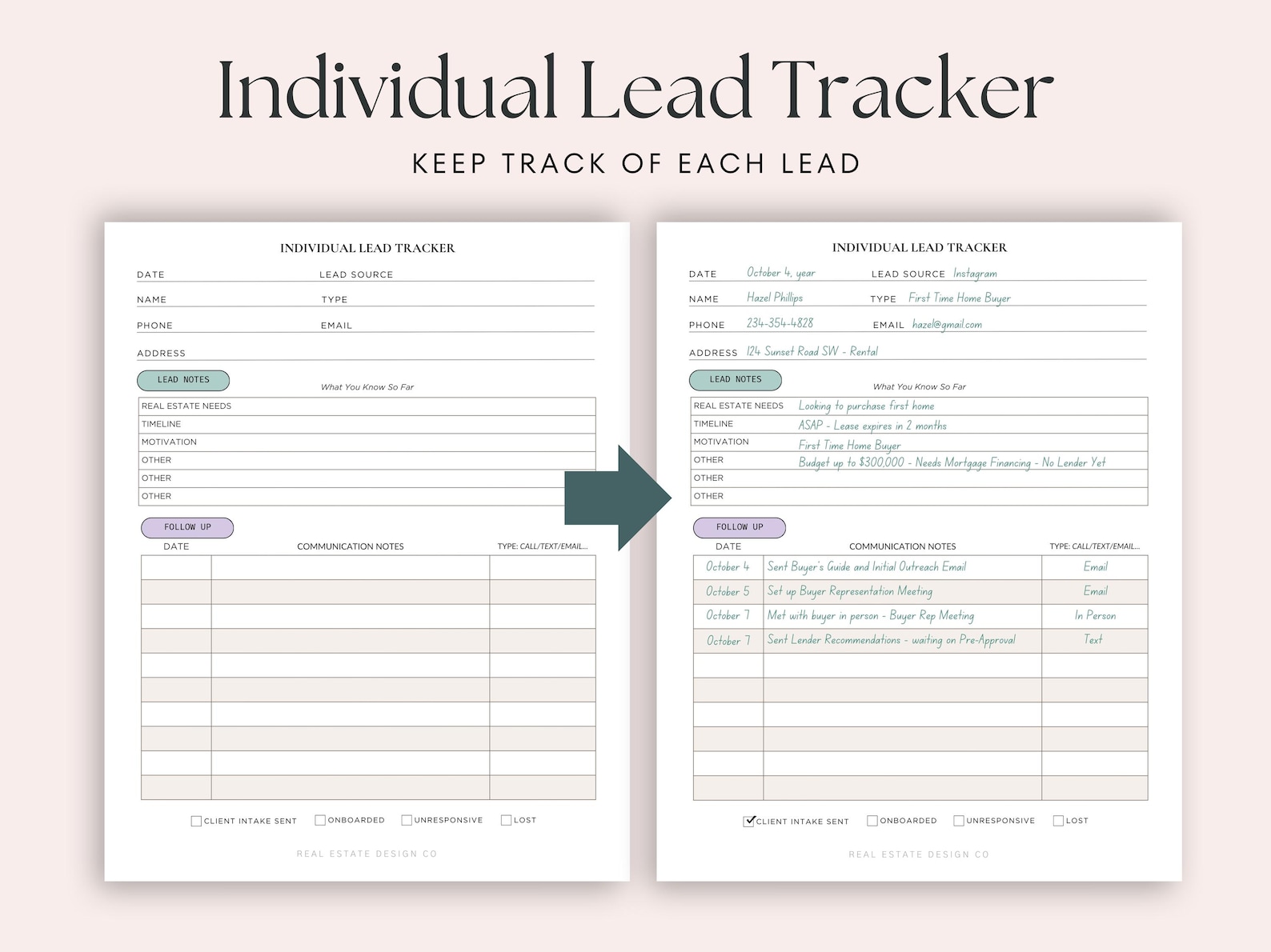 Real Estate Leads Tracker Canva Template, Track Individual Leads, Track ...