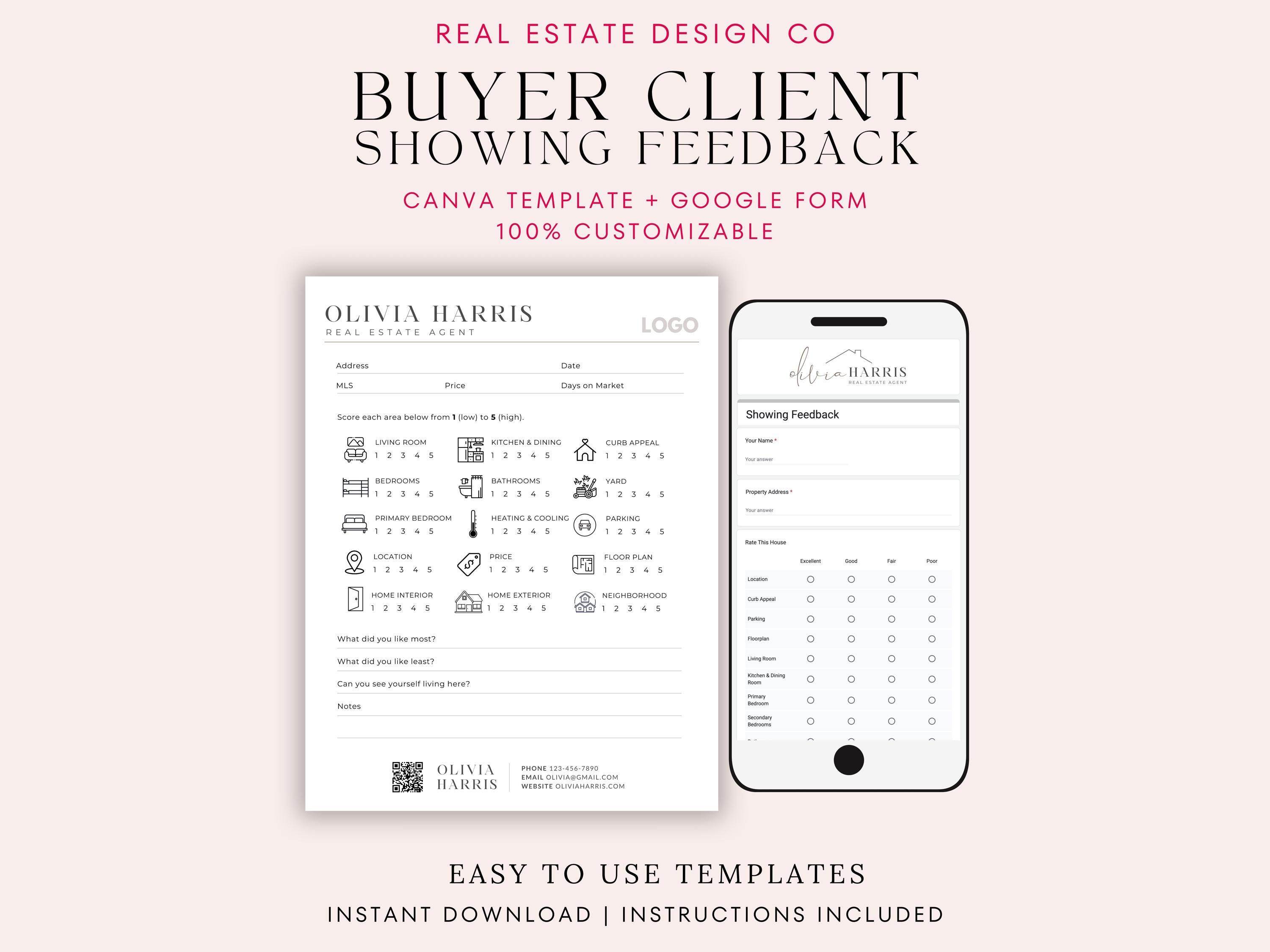 Buyer Showing Feedback Google Form and Canva Templates, Real Estate ...