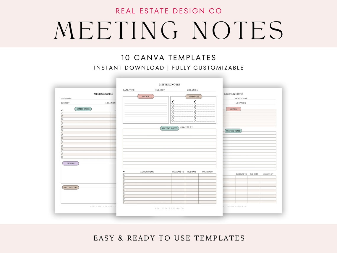 Meeting Notes Canva Template, Meeting Minutes Template, Editable ...