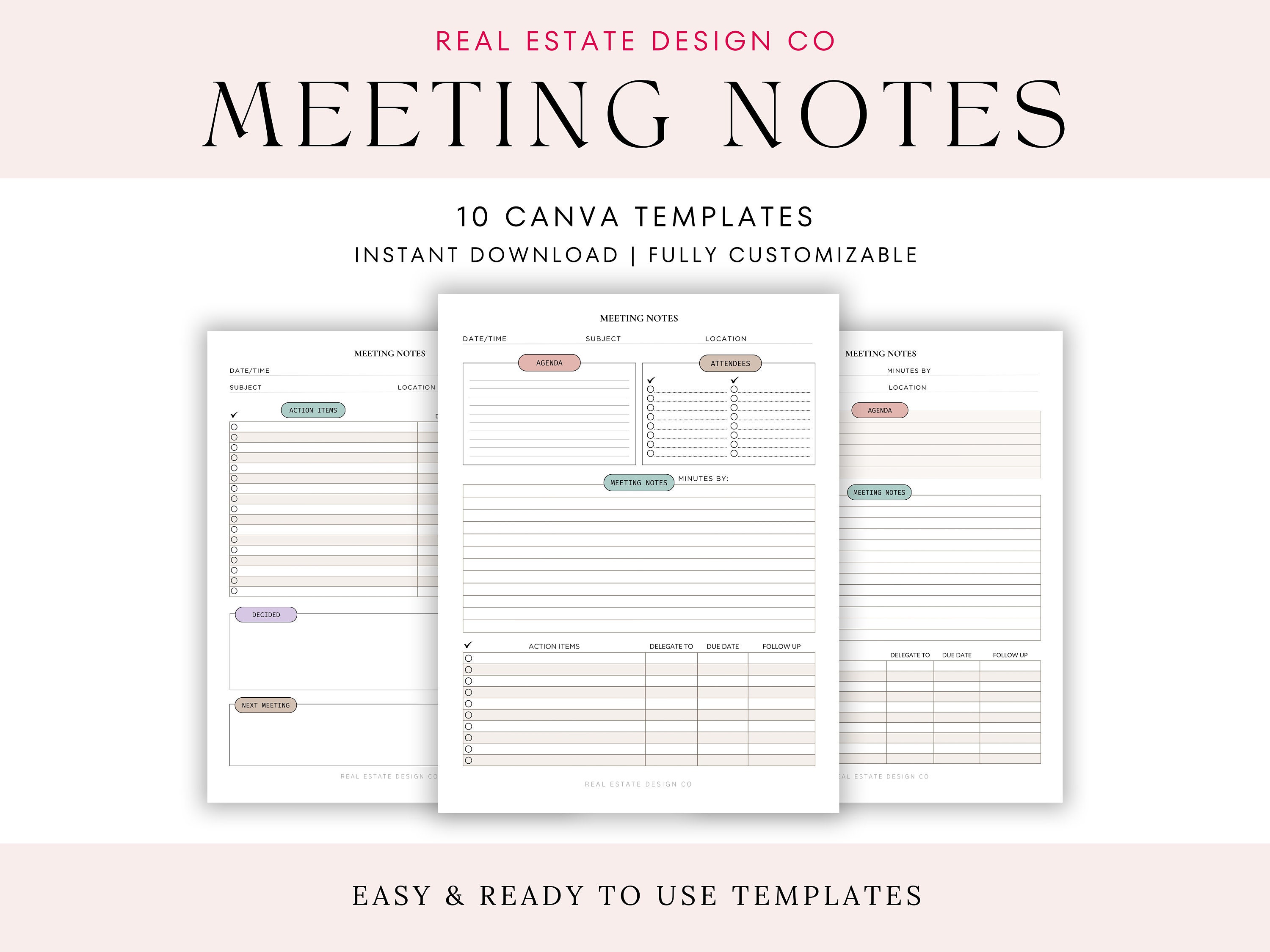 Meeting Notes Canva Template, Meeting Minutes Template, Editable ...