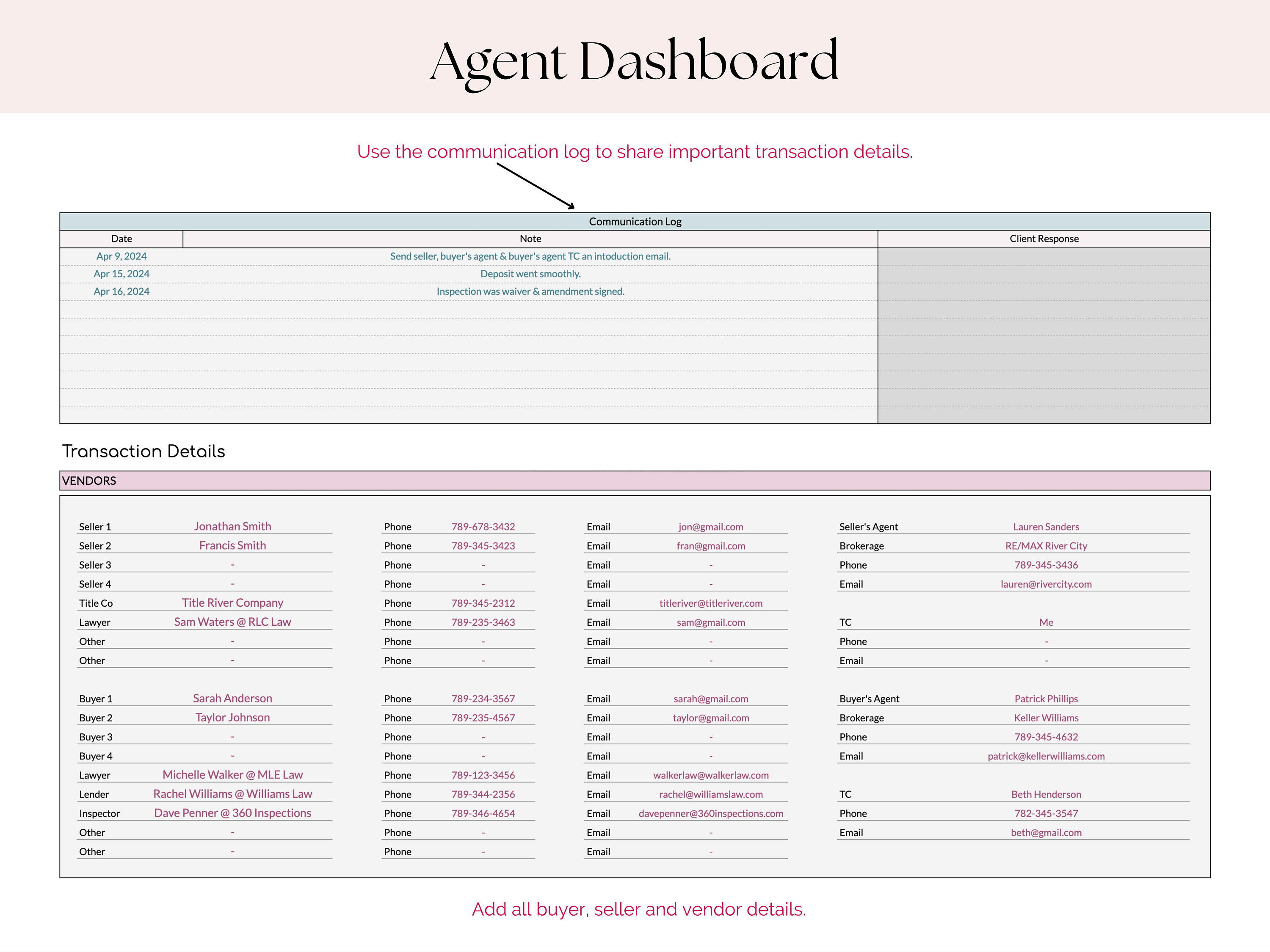 Real Estate Transaction Coordinator Client Dashboard | Sharable Google ...