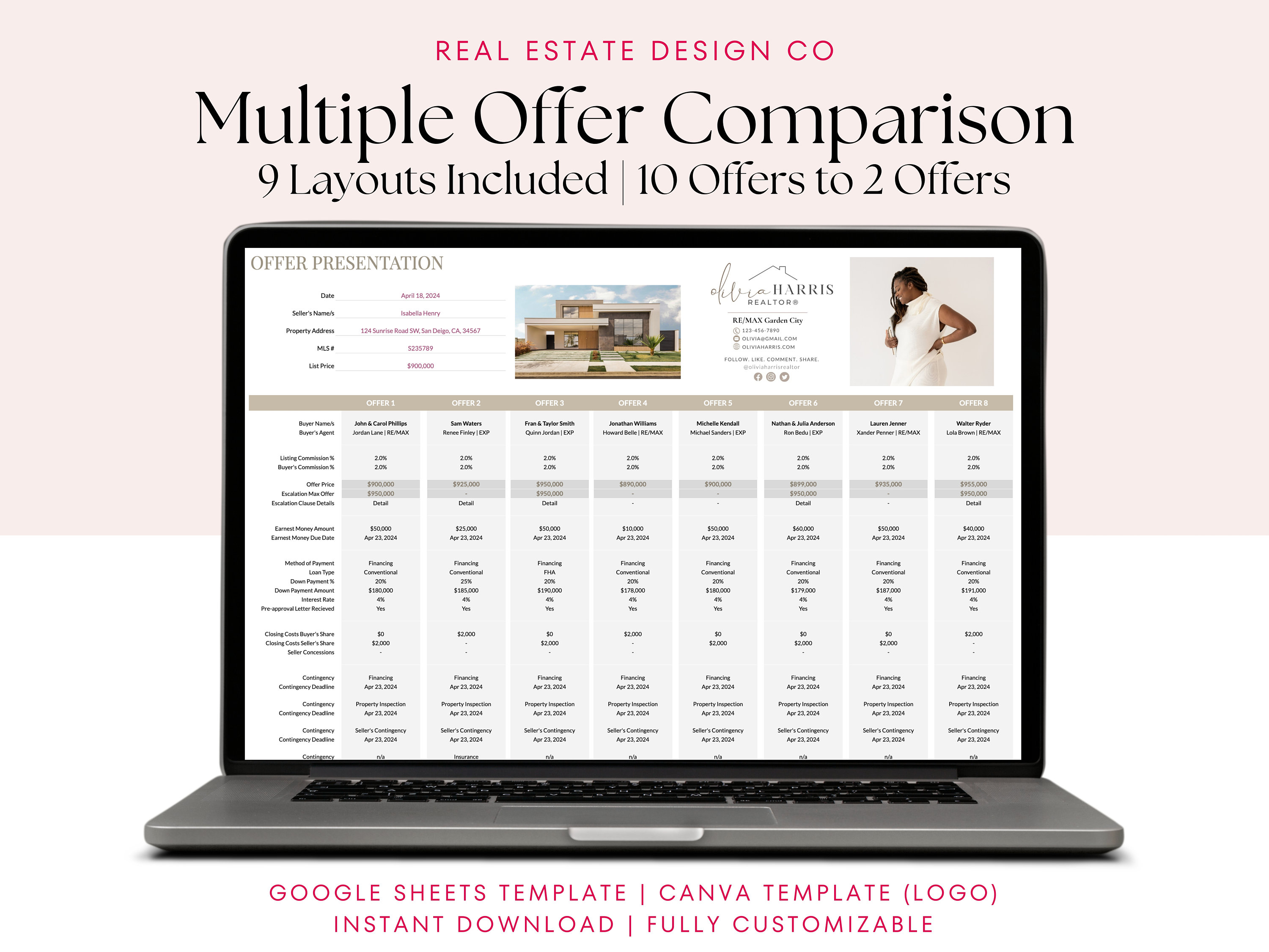 Real Estate Multiple Offer Comparison Presentation Google Sheets Spreadsheet With Agent Logo ...