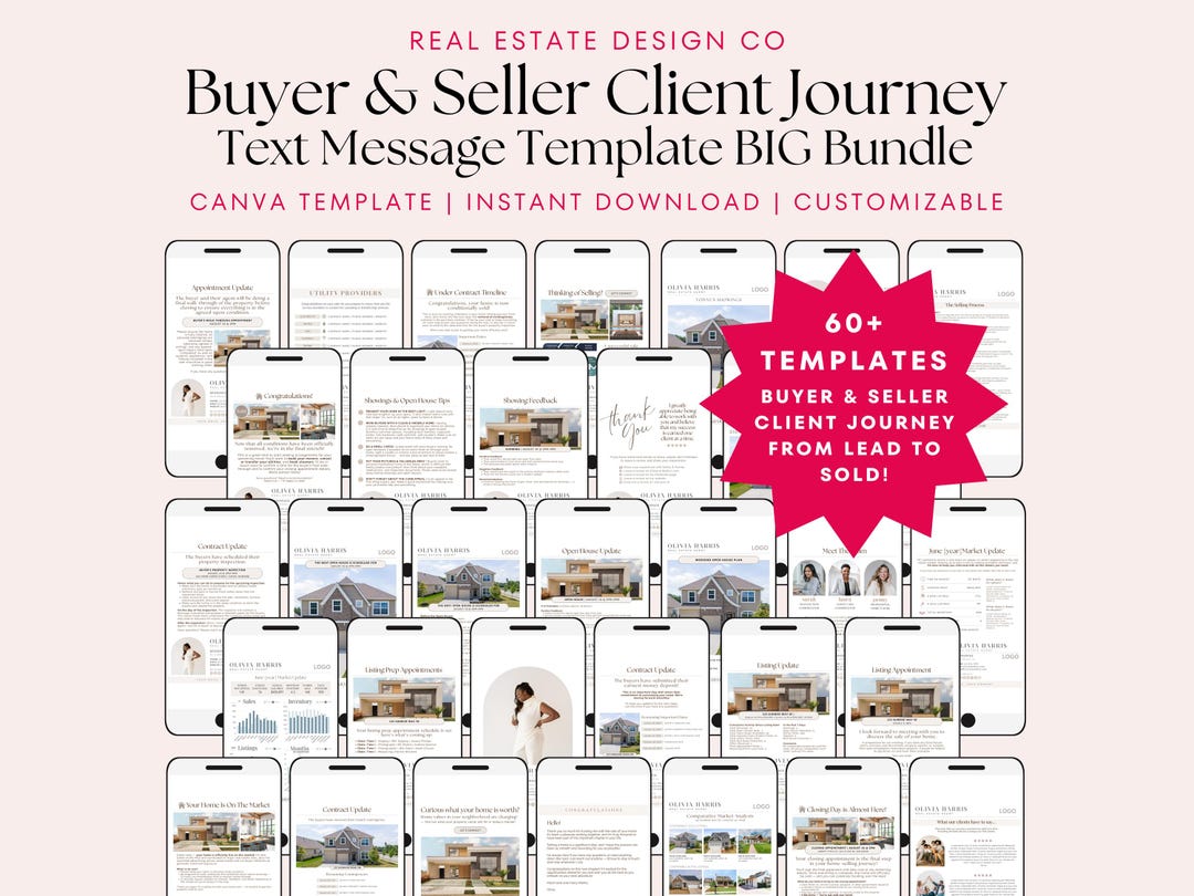 Real Estate Text Message Bundle, Buyer & Seller Client Textable Cards ...