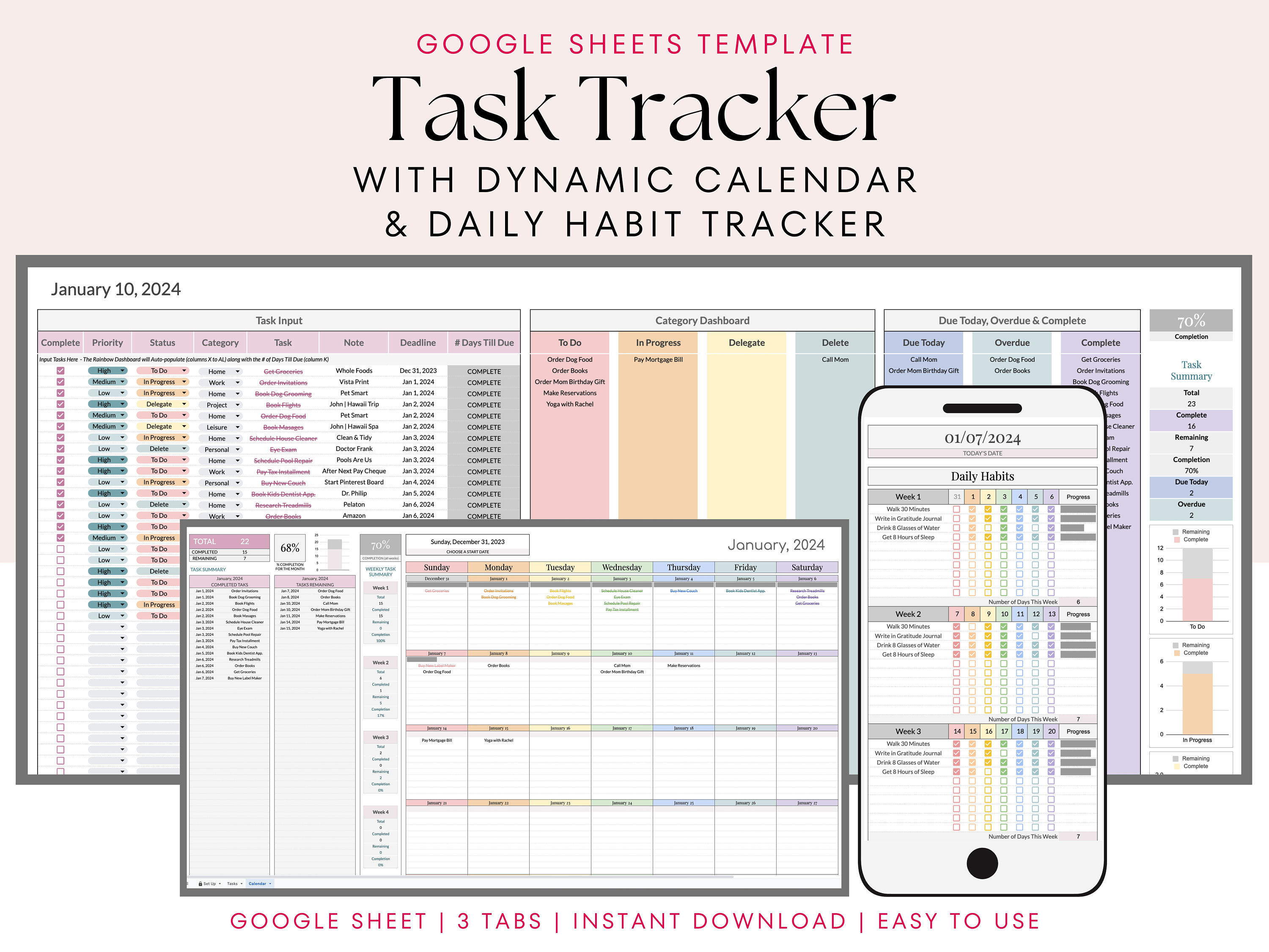 To-do List Task Tracker With Monthly Dynamic Calendar and Habit Tracker ...
