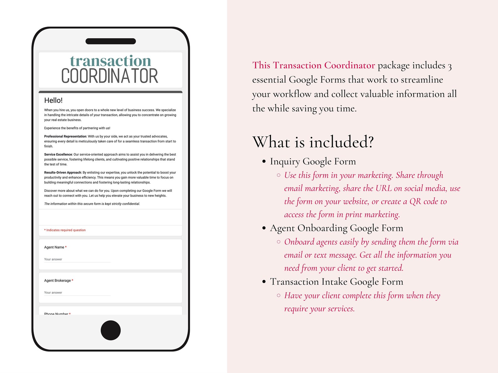 Transaction Coordinator Google Forms Templates Client Inquiry Realtor ...