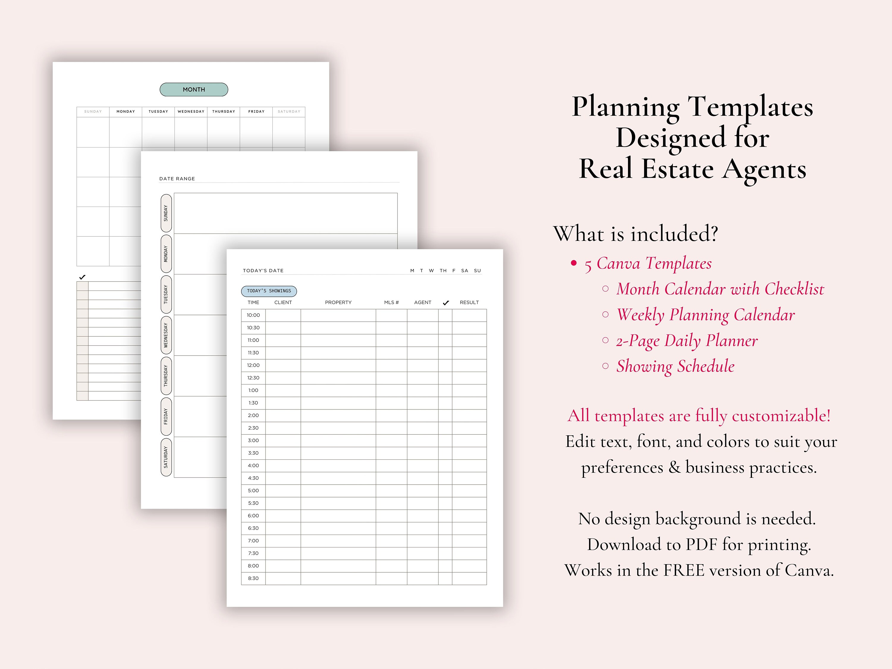 Real Estate Agent Planner, Daily, Weekly, Monthly, Realtor Business ...