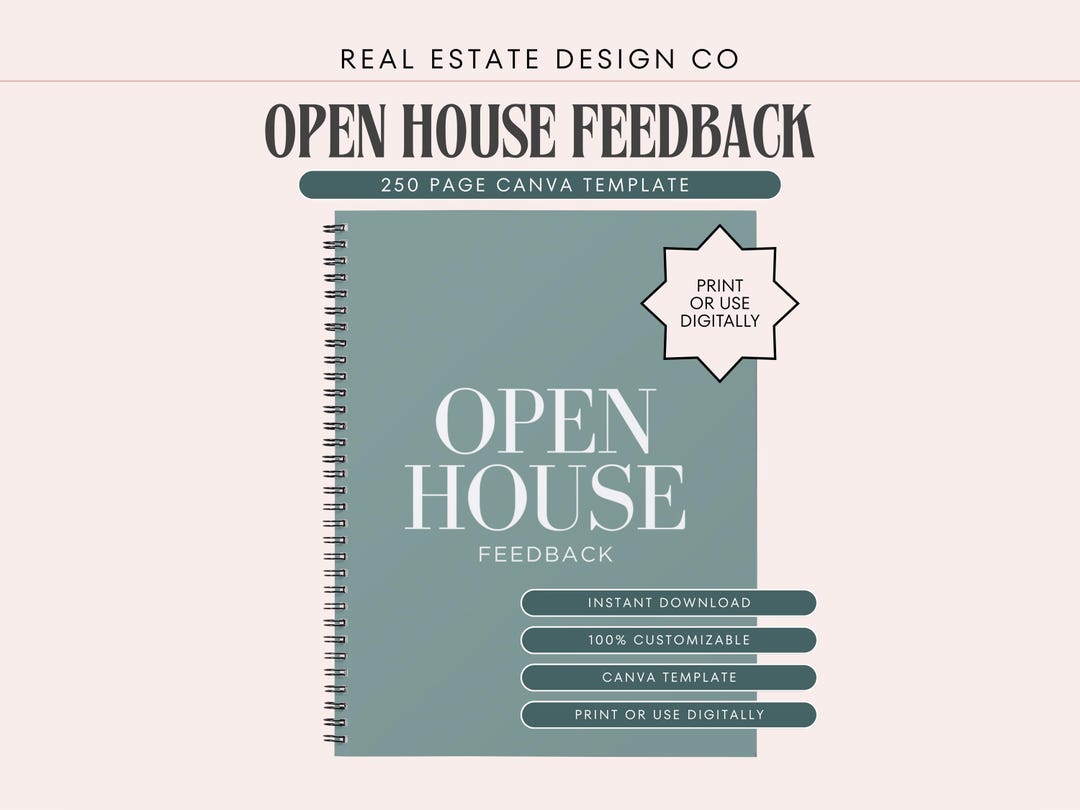 Real Estate Open House Feedback Form Book Template, Ready to Print, Use ...