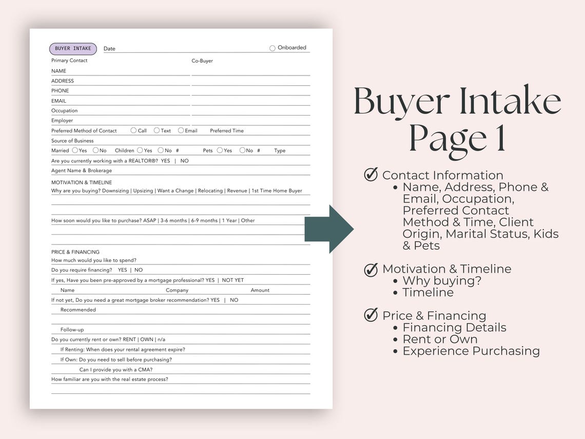 Real Estate Buyer and Seller Intake Forms, Canva Template, Client ...