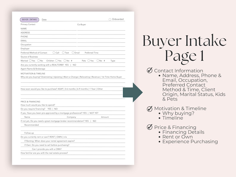 Real Estate Buyer and Seller Intake Forms, Canva Template, Client ...