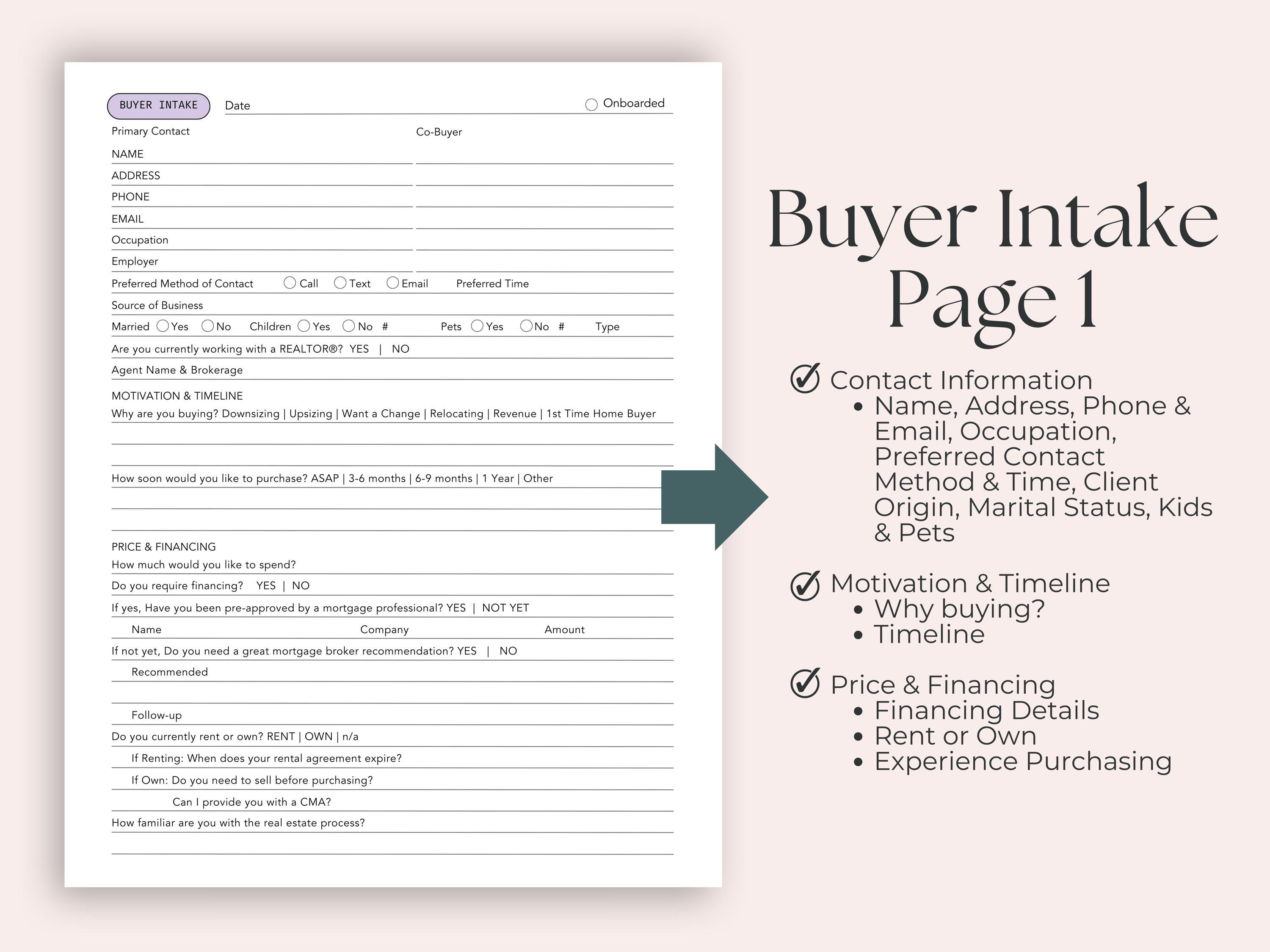 Real Estate Buyer and Seller Intake Forms, Canva Template, Client ...