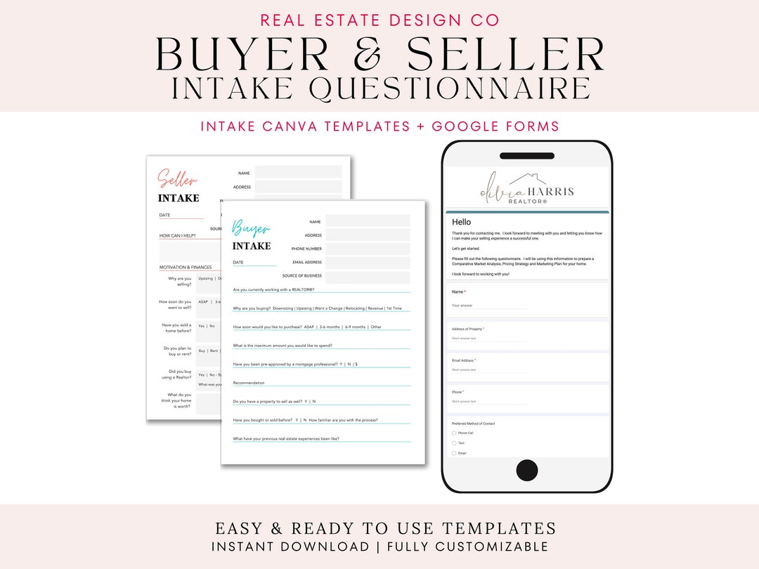 Buyer and Seller Intake Questionnaire Real Estate Google Form Plus ...