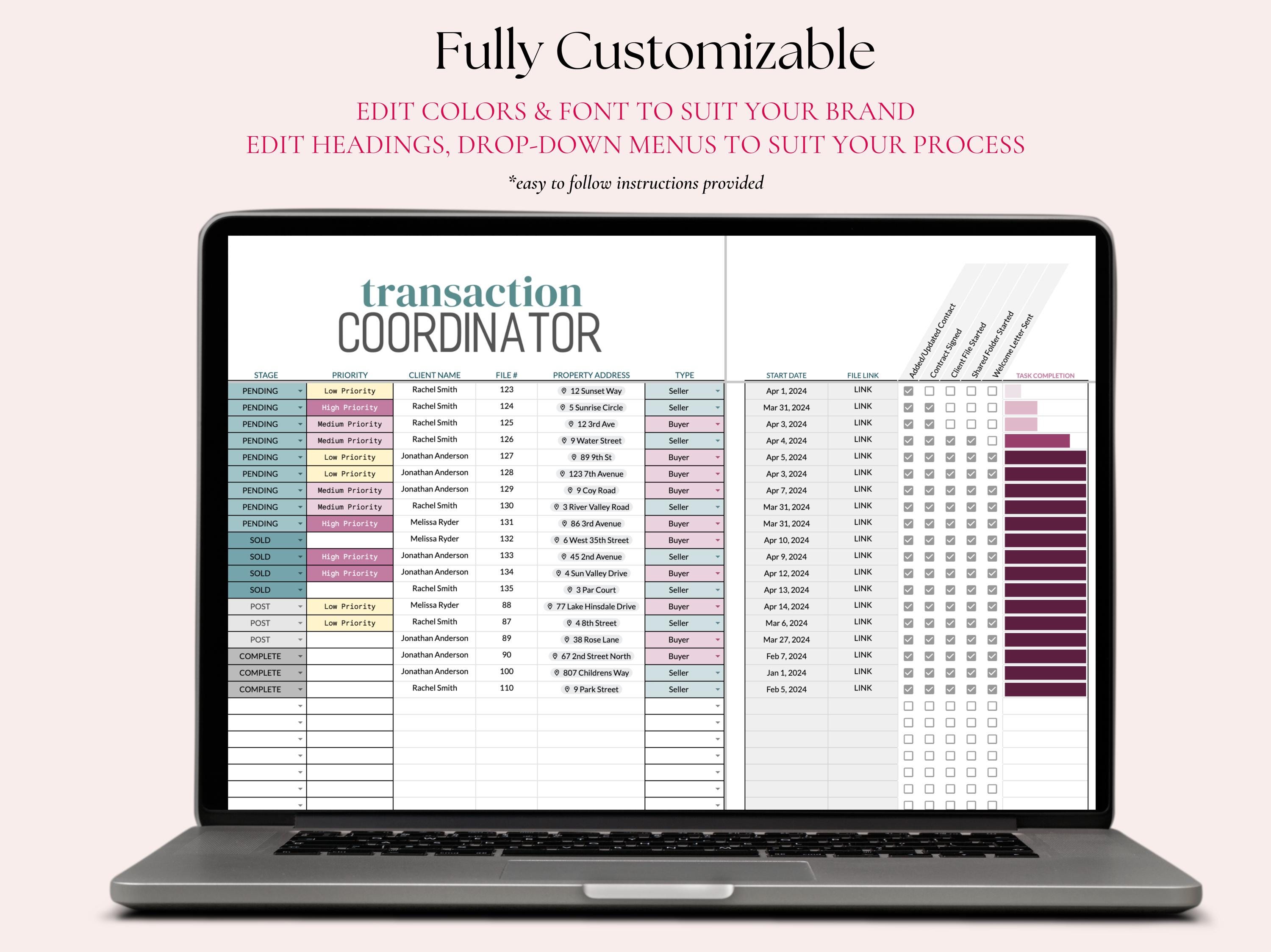 Real Estate Transaction Coordinator Pipeline Tracker | Google Sheets ...