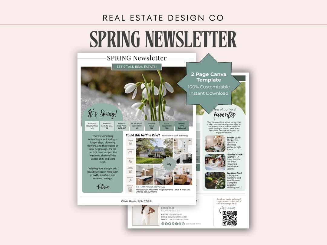 Spring Real Estate Newsletter | Marketing Canva Template, Email, Print ...