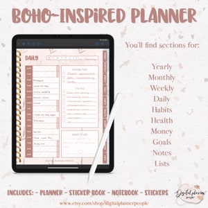 Boho Digital Planner Undated Monthly, Weekly, Daily Planner With Habit ...