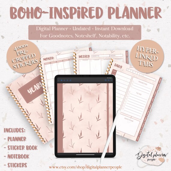 Boho Digital Planner Undated Monthly Weekly Daily Planner | Etsy UK