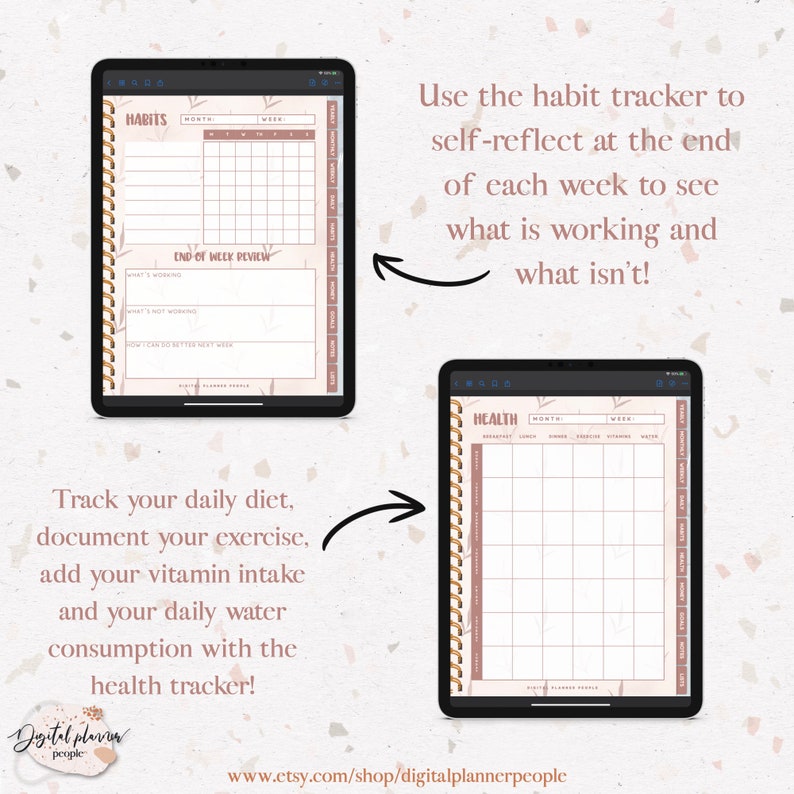 Boho Digital Planner Undated Monthly, Weekly, Daily Planner With Habit ...