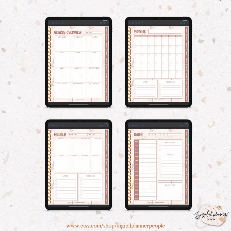 Boho Digital Planner Undated Monthly, Weekly, Daily Planner With Habit ...