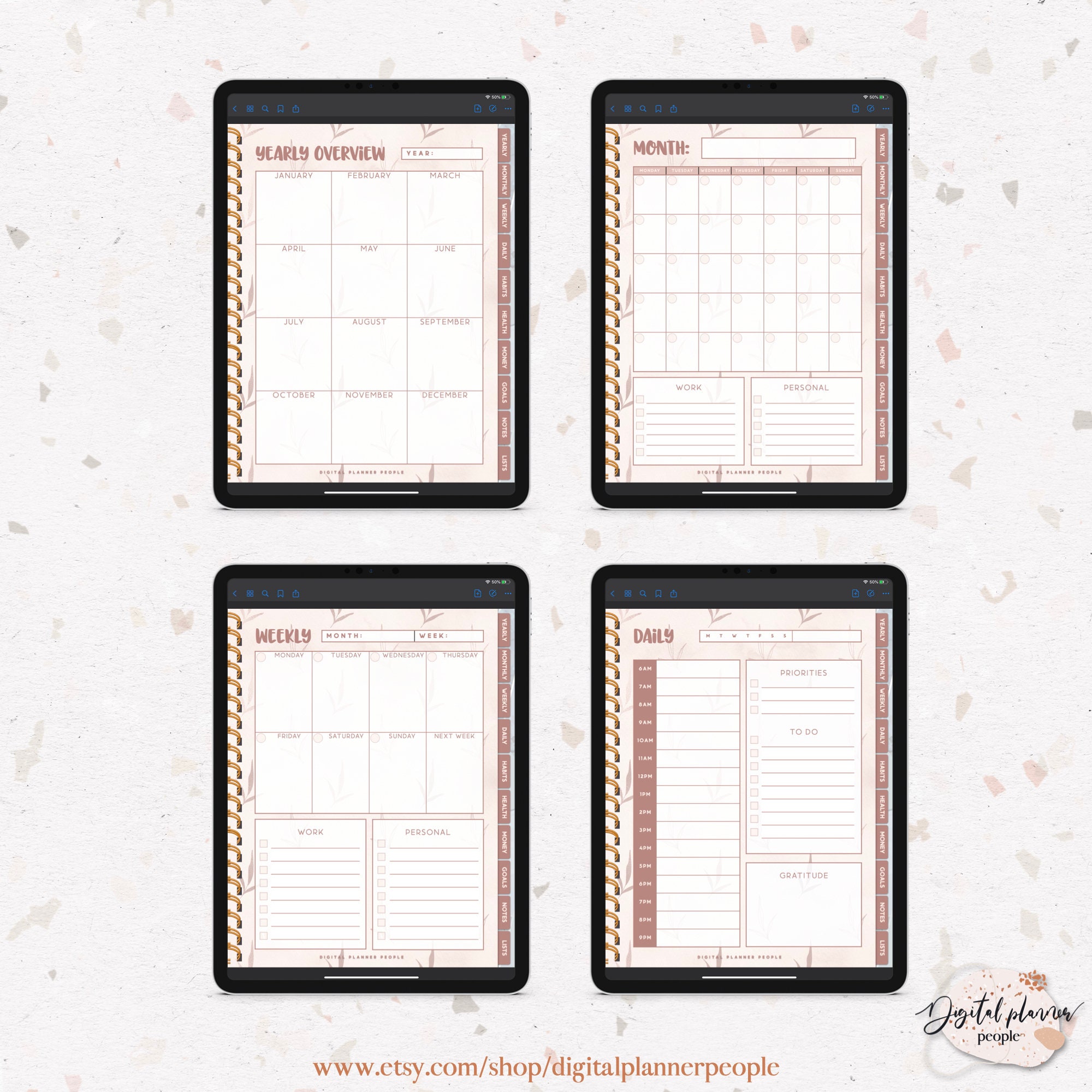 Boho Digital Planner Undated Monthly, Weekly, Daily Planner With Habit ...