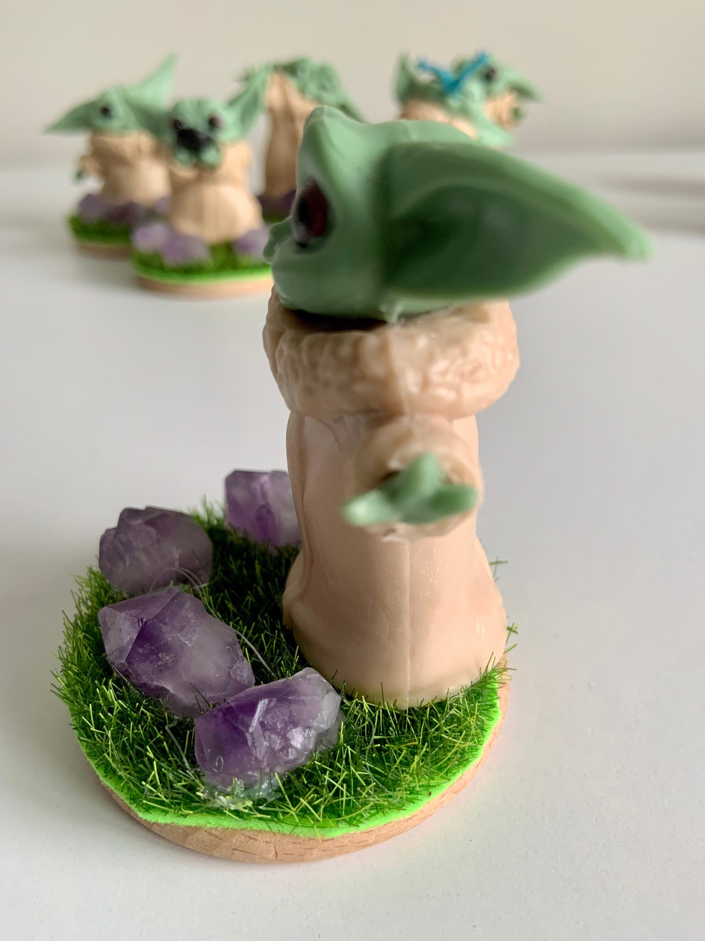BABY YODA Grogu Happy Face Figurine W/ Amethyst Crystals / - Etsy