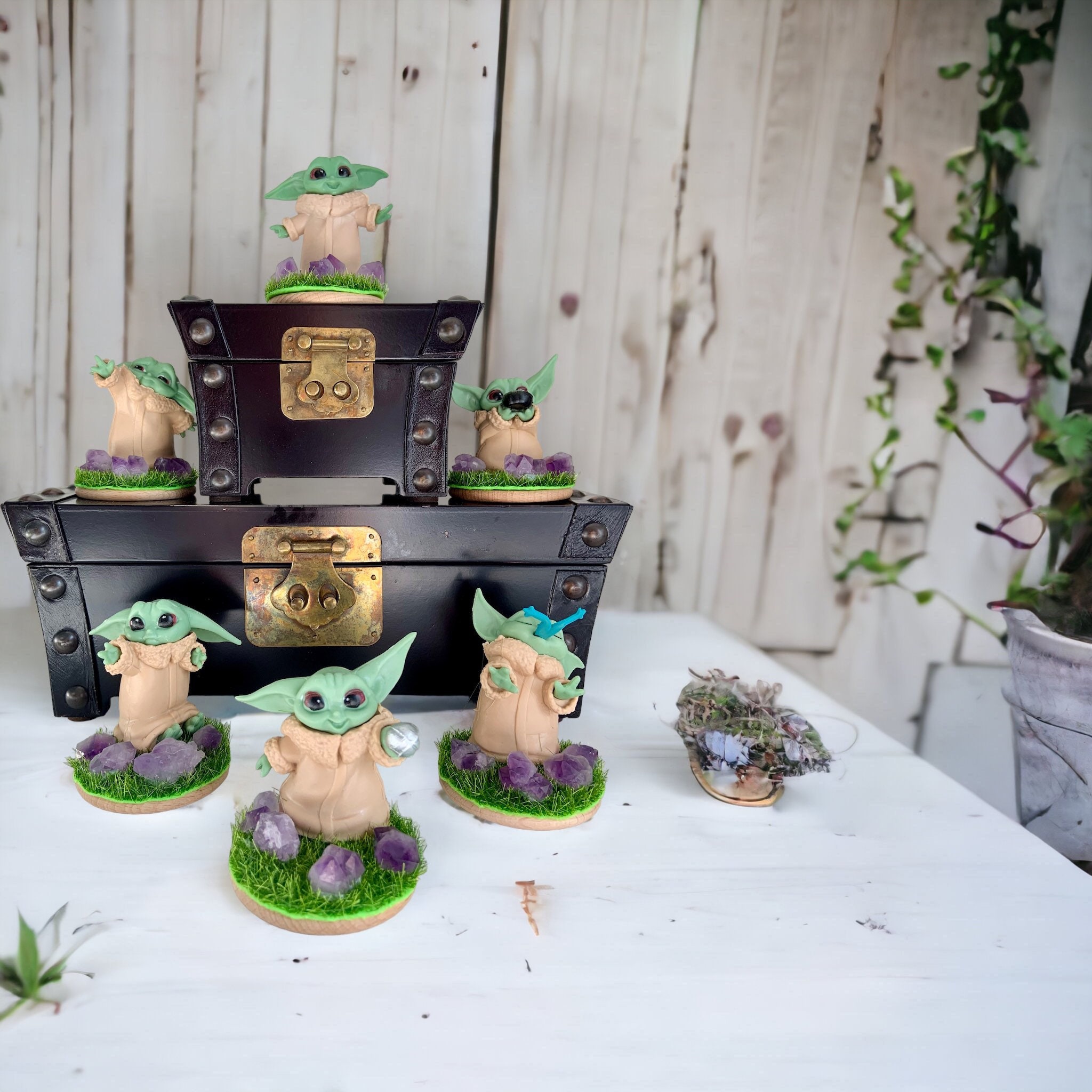 BABY YODA Grogu Figurine Sad Face / With Amethyst / - Etsy