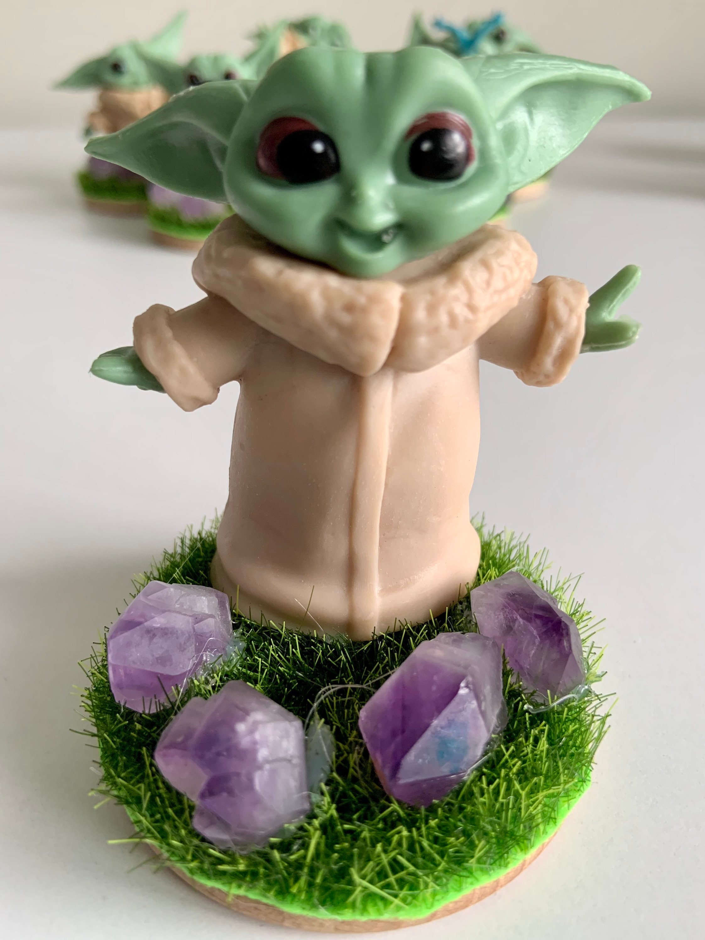 BABY YODA Grogu Happy Face Figurine W/ Amethyst Crystals / - Etsy
