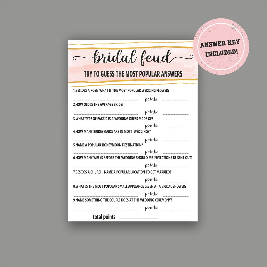 Bridal Shower Feud Game, Pink Feud Bridal Shower Game, Bachelorette ...