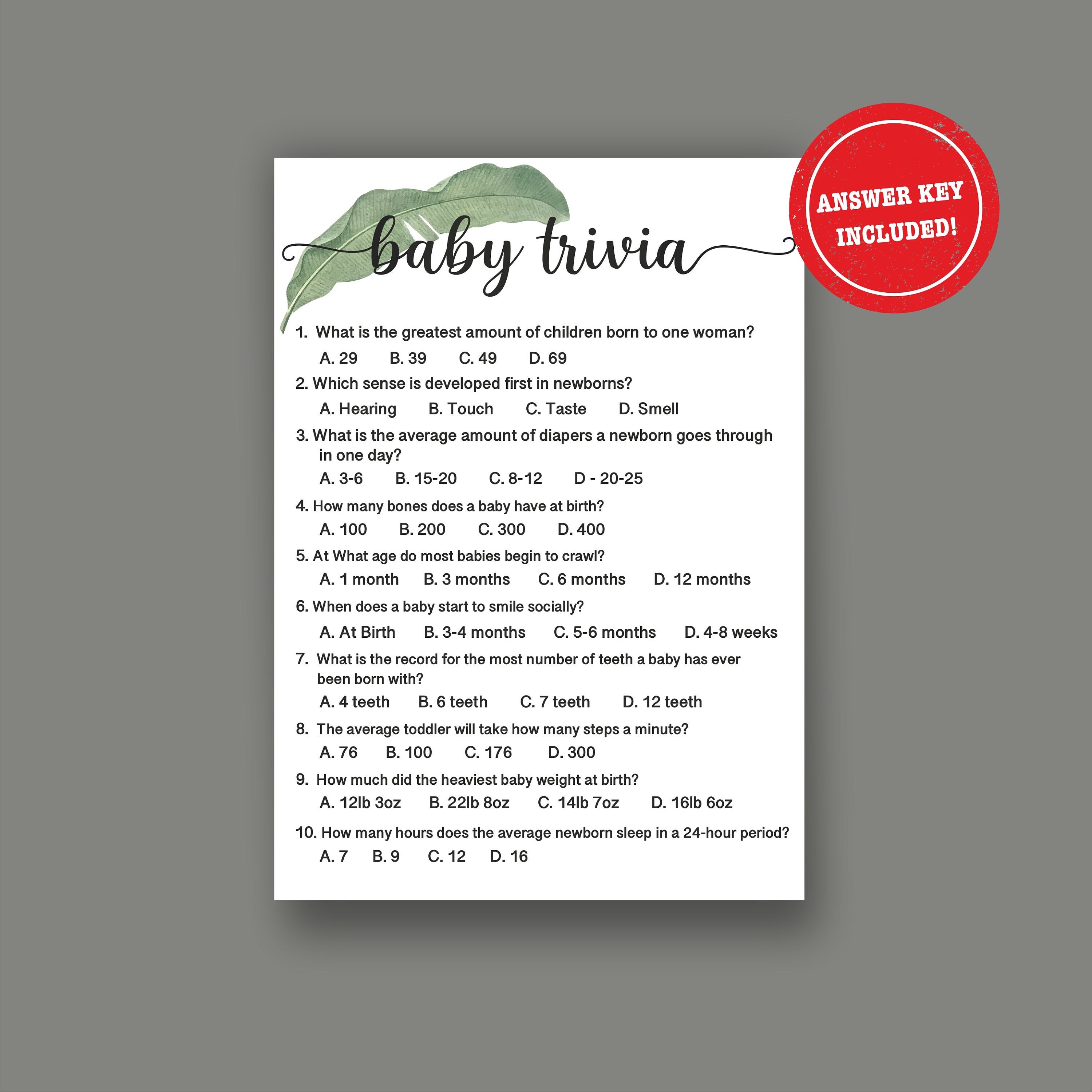 Baby Shower Trivia Game, Printable Baby Trivia Card, Baby Trivia Game ...
