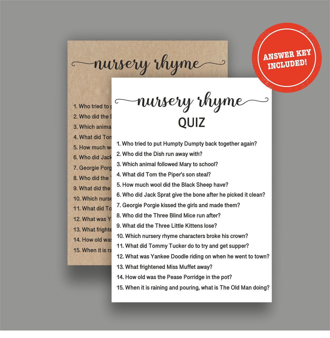 Nursery Rhyme Baby Shower Game, Baby Shower Game, Digital Nursery Rhyme ...
